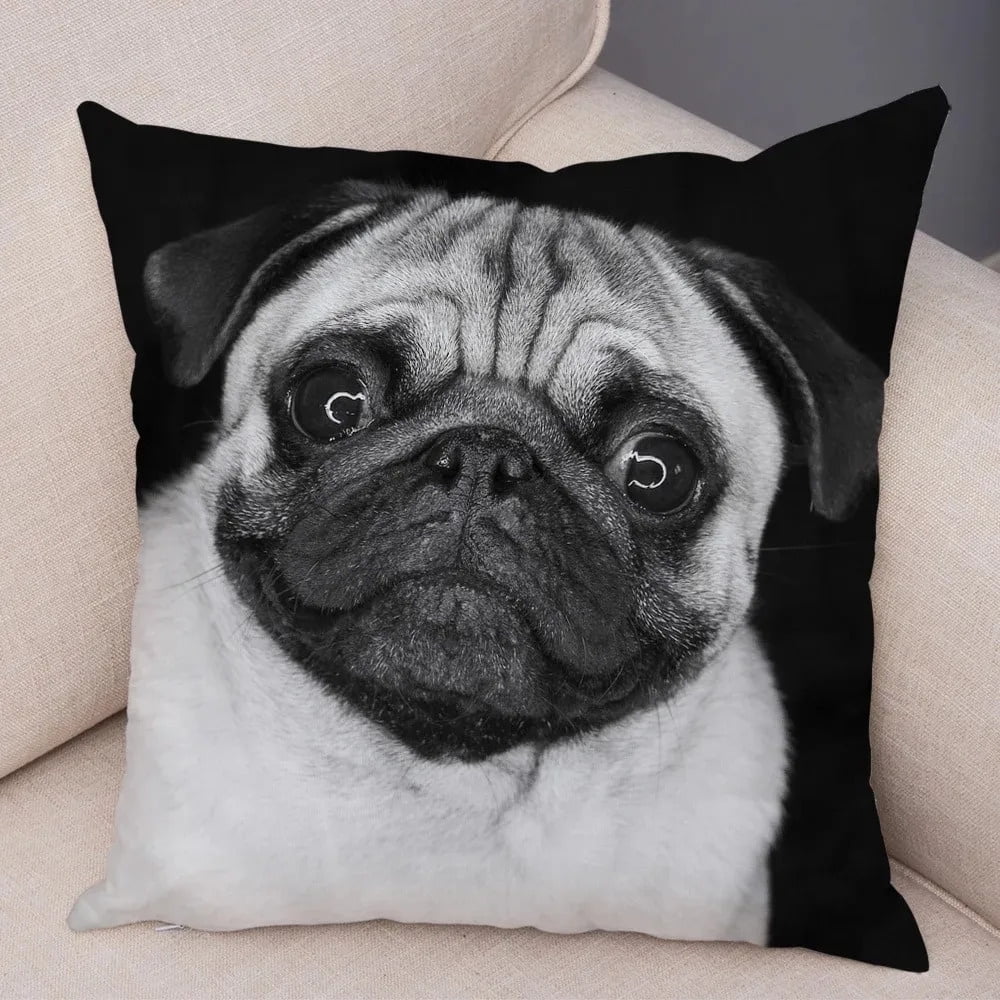 Cute Pug Dog Cushion Cover Both Sided Print Decor Pet Animal Pillowcase ...