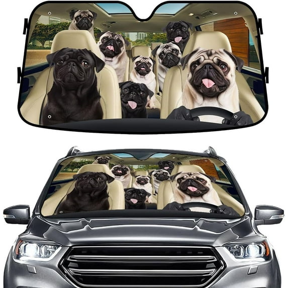 Cute Pug Dog Family Funny Windshield Sun Shade for Car SUV Truck (55x30 ...