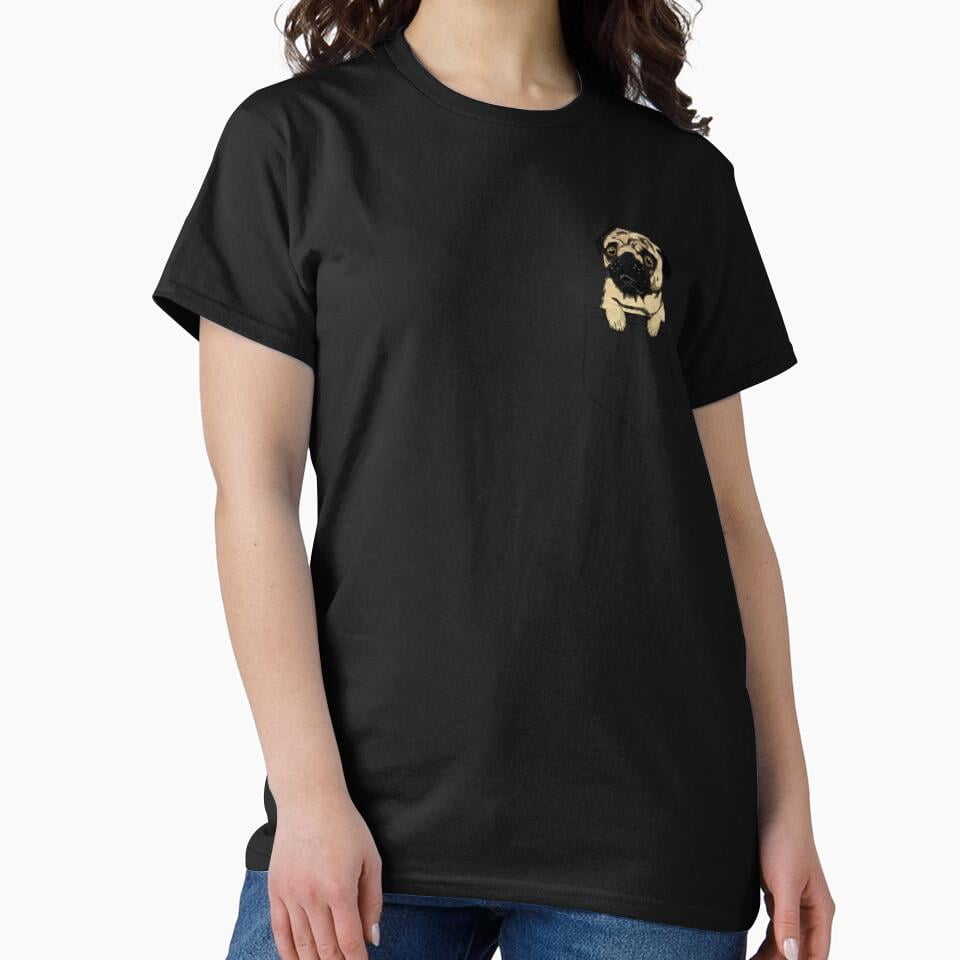 Cute Pug Dog Peeking Out of Pocket T-Shirt - Funny Dog Lover Gift H346 ...