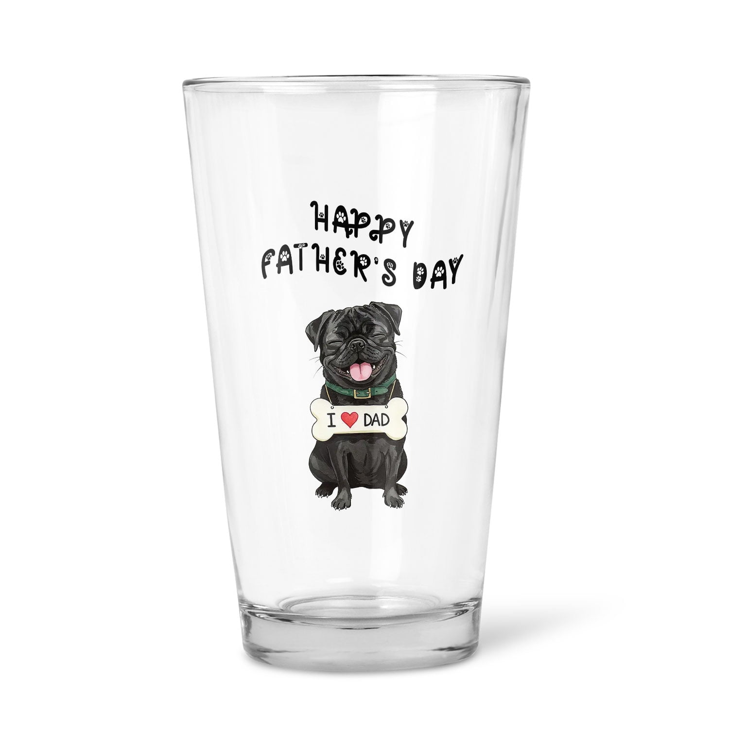Cute Pug Loves Dad Happy Father's Day 16oz Pint Beer Glass Mug Dog ...