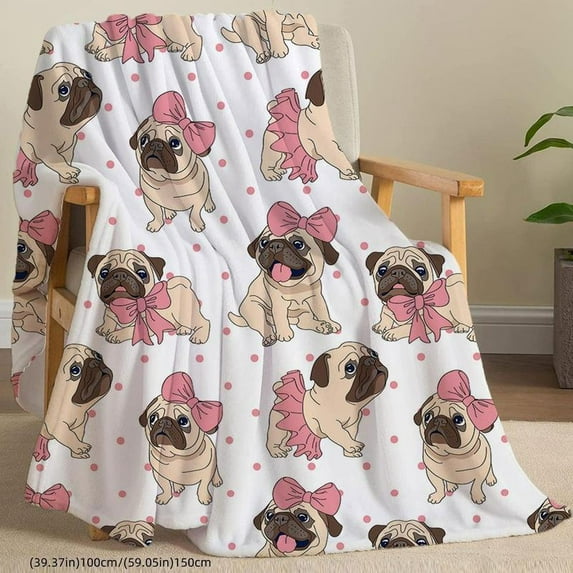 Cute Pug Pattern Fluffy Blanket, 1 Count Soft Comfortable Warm Throw ...