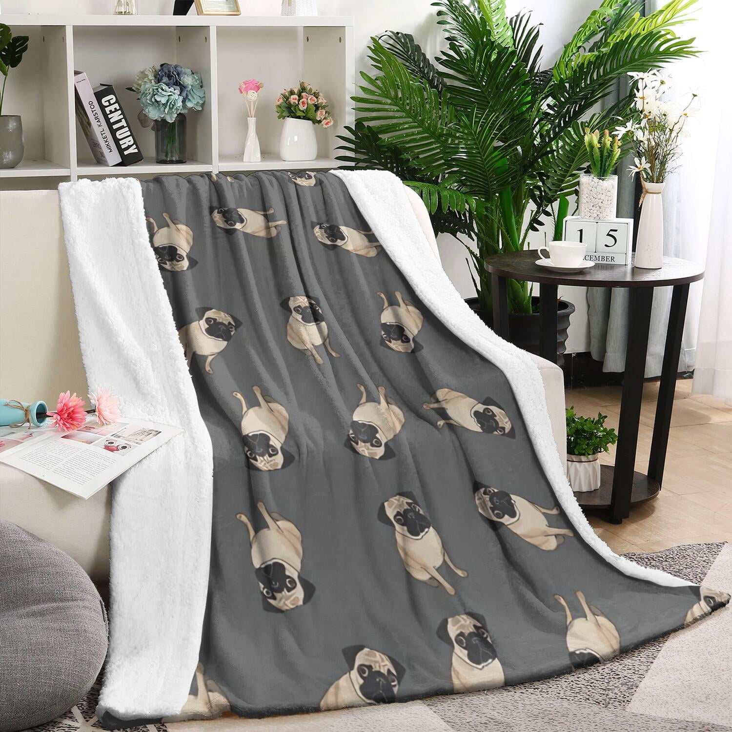 Cute Pug Puppies Blanket,Comfortable Soft Lamb Wool Throw Blanket,All ...