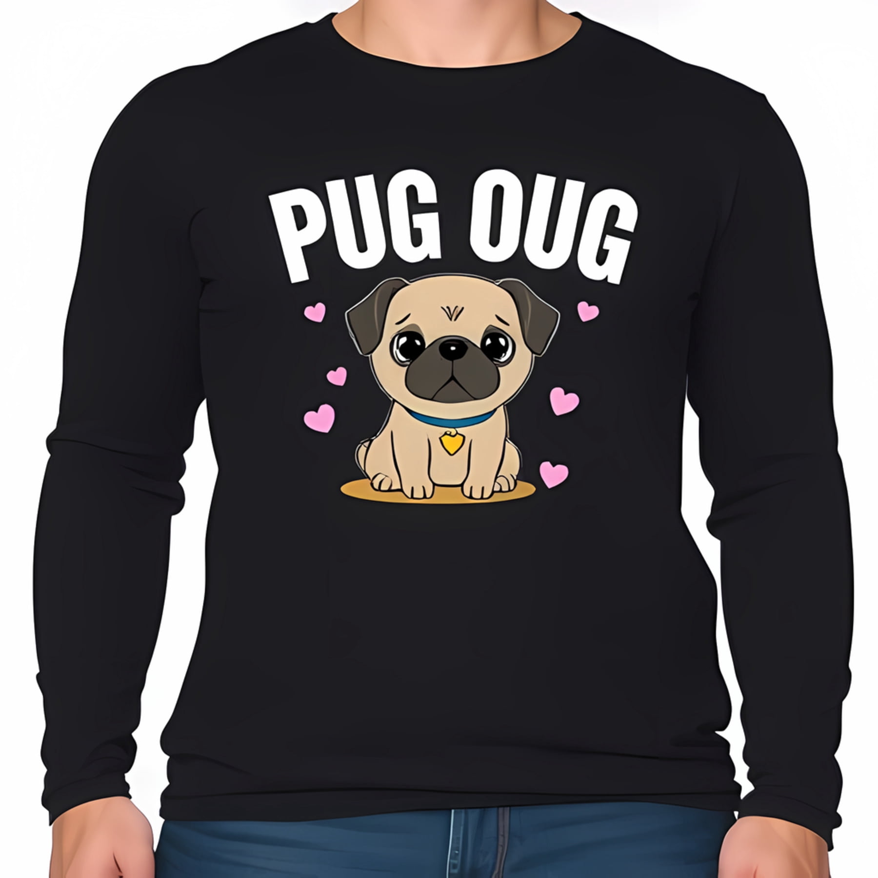 Cute Pug Puppy Long Sleeve T-Shirt with & "Pug Oug" Phrase Perfect for ...