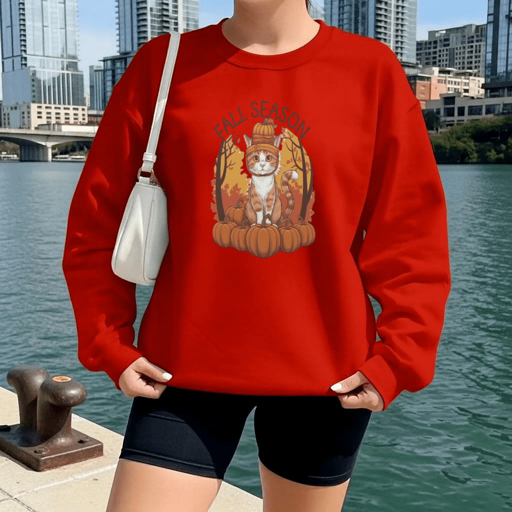 Cute Pumpkin Cat Graphic for Halloween Season Sweatshirt, up to Size ...