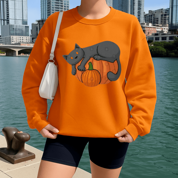 Cute Pumpkin Cat for Halloween Fall Season Fun Sweatshirt, up to Size ...