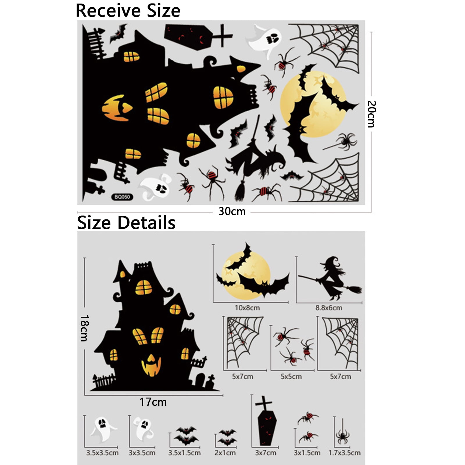 Cute Pumpkin Ghost Black Cat Bat,Halloween Decorations Window Clings ...
