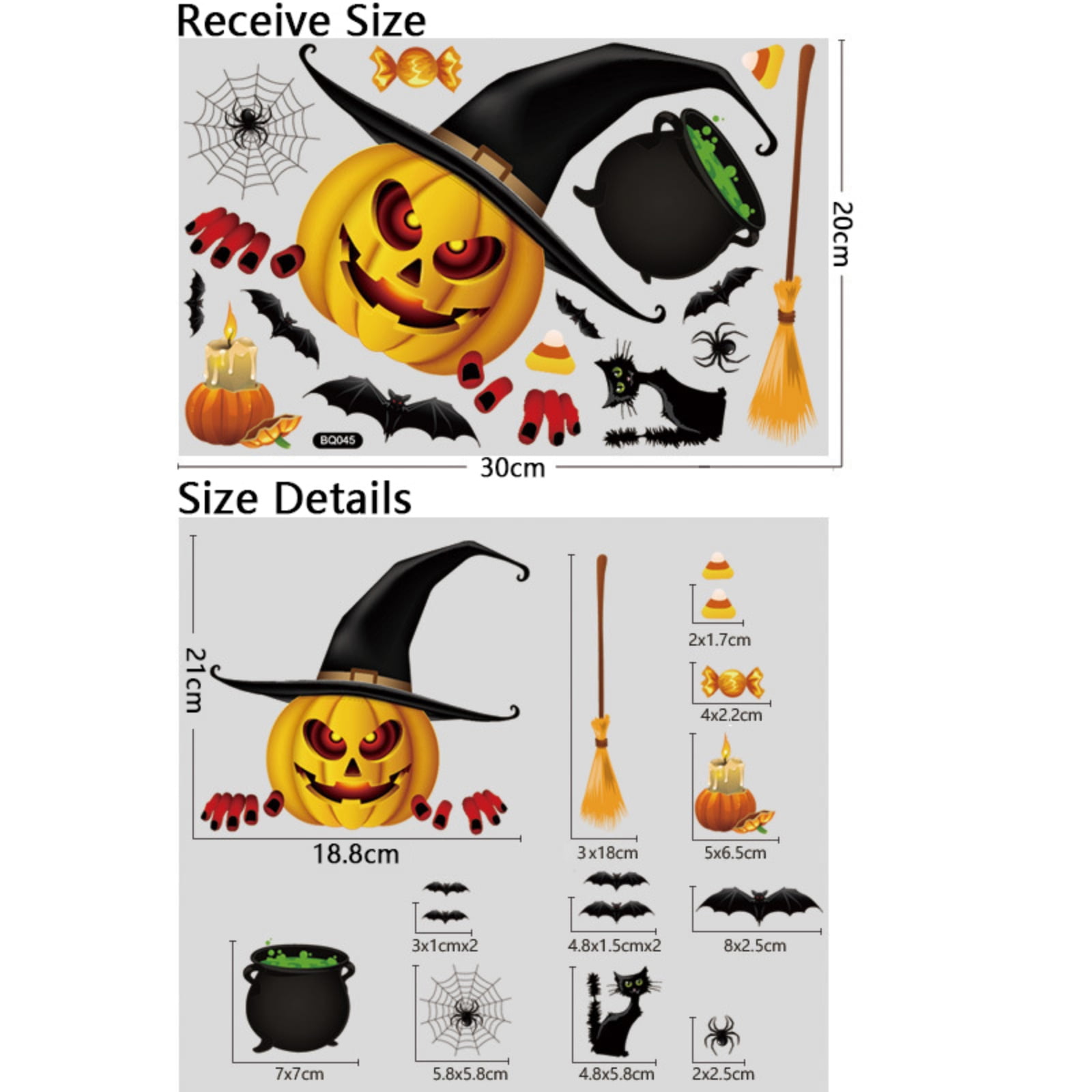 Cute Pumpkin Ghost Black Cat Bat,Halloween Decorations Window Clings ...