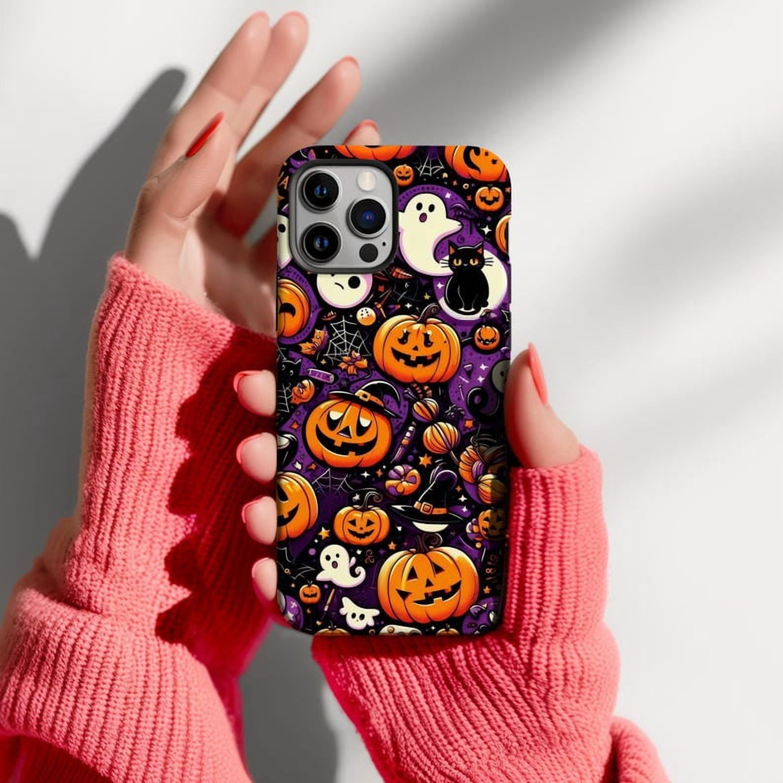 Cute Pumpkin Ghost Phone Case for iPhone 11-17 Vintage Halloween Gift ...