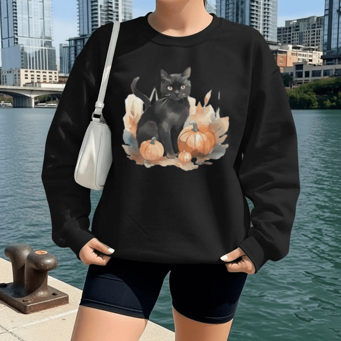 Cute Pumpkin Kitten for Halloween Fall Season Sweatshirt, up to Size ...