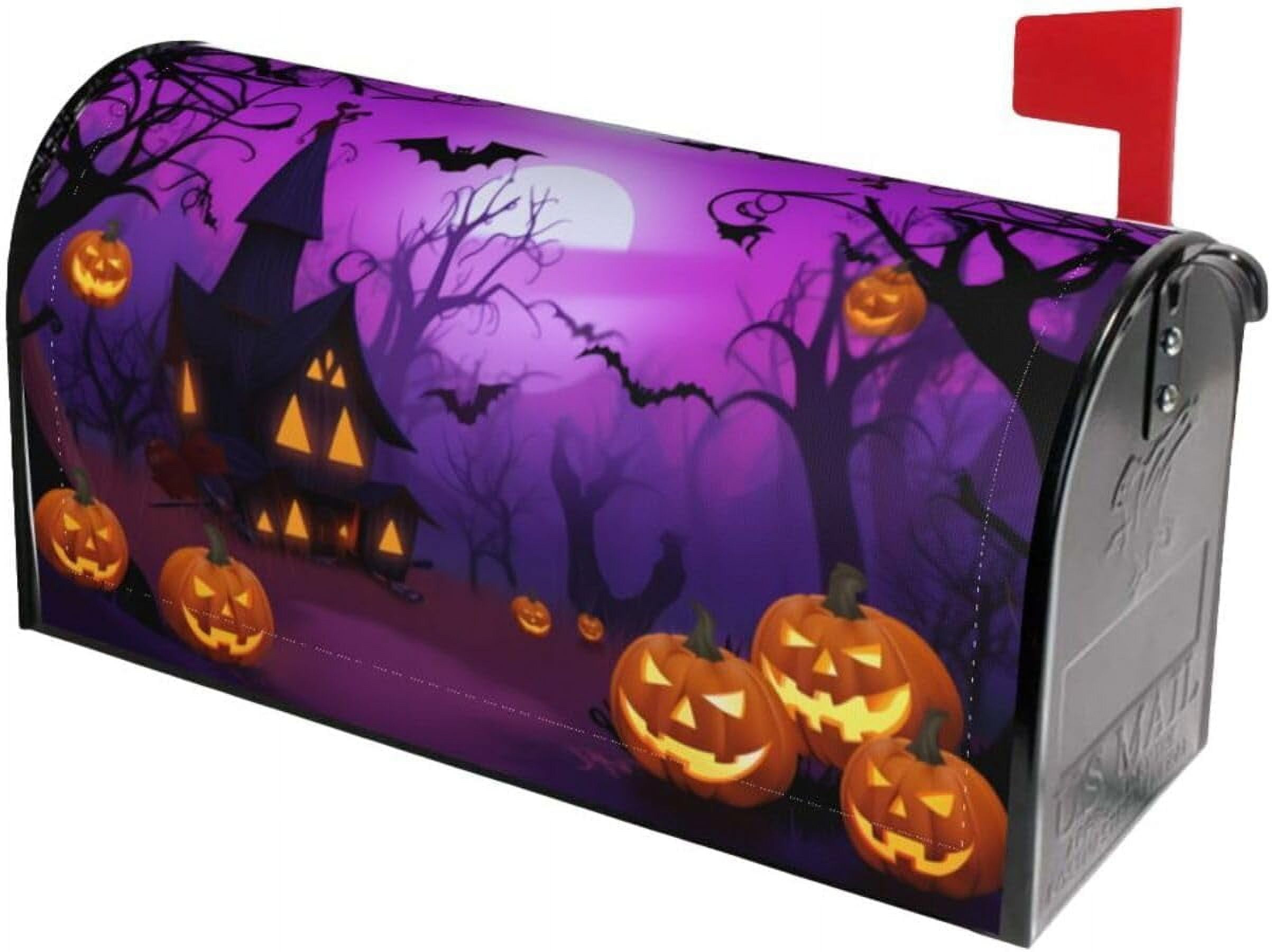 Cute Pumpkin Mailbox Covers, Halloween Purple Magnetic Post Box Cover ...