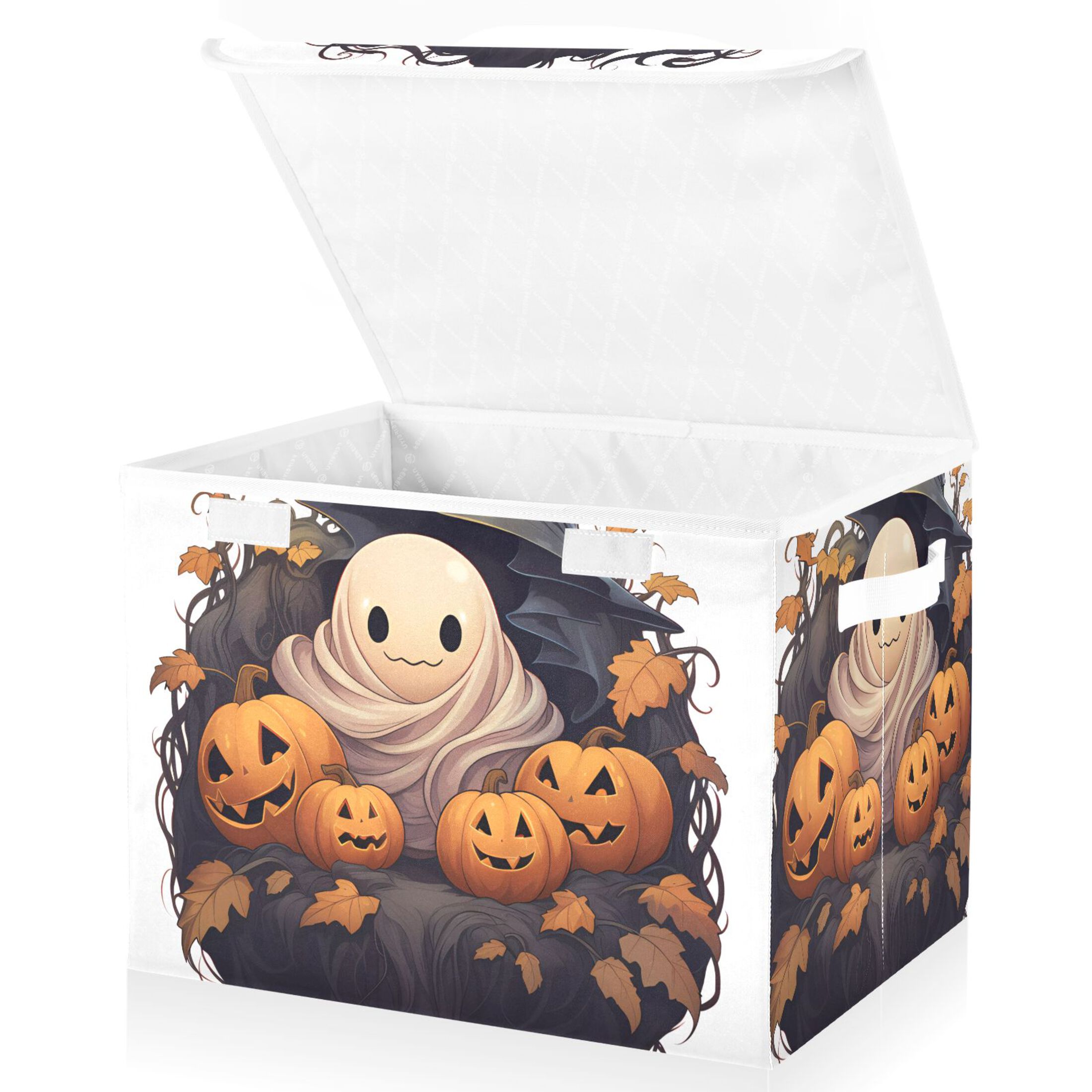 Cute Pumpkins and Halloween Ghost Large Lidded Bin Foldable Storage ...