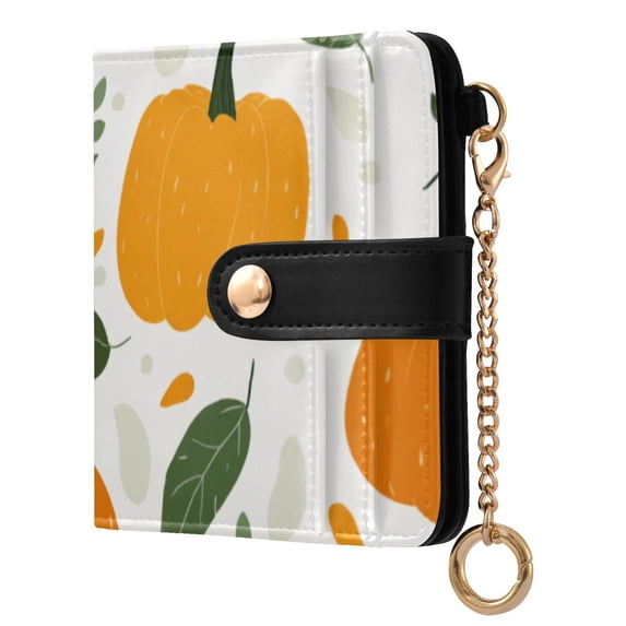 Cute Pumpkins Leaves Thanksgiving Women's Wallet PU Leather Card Cases ...