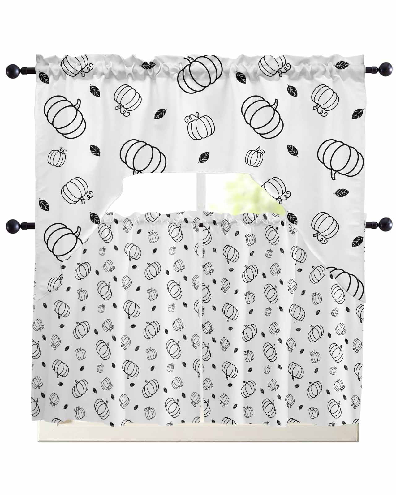 Cute Pumpkins Thanksgiving Kitchen Curtains Sets 24 Inch Length with ...