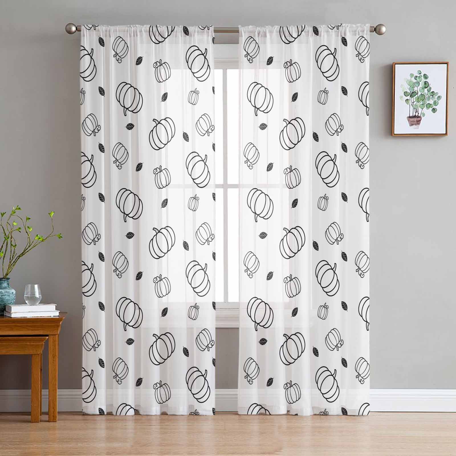 Cute Pumpkins Thanksgiving Sheer Curtains 63 Inches Length 2 Panels Set ...