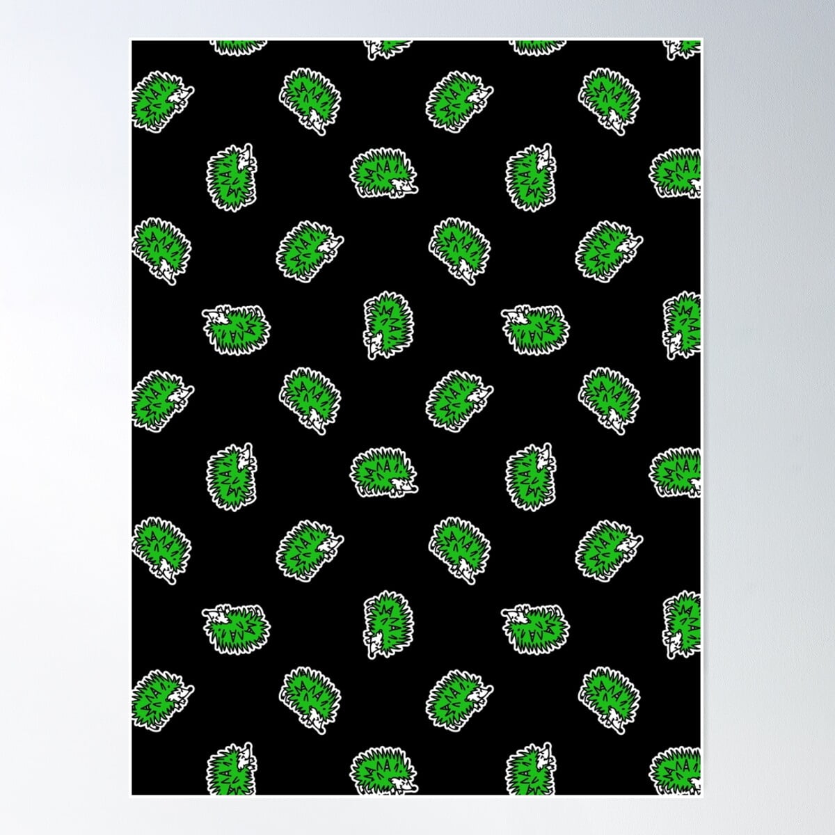 Cute Punk Hedgehog On Black Background Pattern. Poster Wall Art, Modern ...