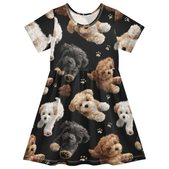 Cute Puppies Short Sleeve Dress A-Line Cute Midi Casual Sundress 2-8 ...
