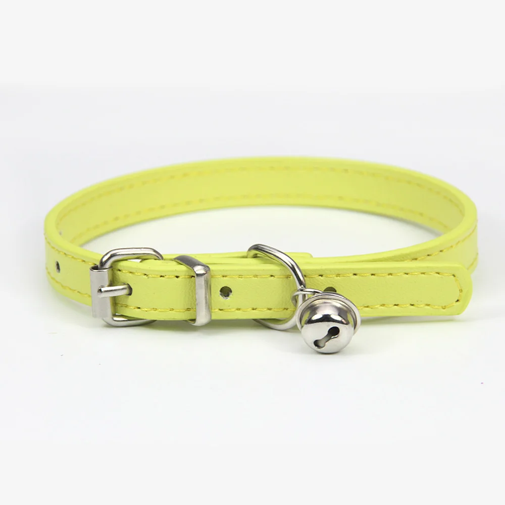 Cute Puppy Cat Collar With Bells PU Leather Small Dog Kitten Necklace ...