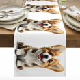 Cute Puppy Cotton Linen Table Runner Funny Cartoon Watercolor Brown Dog ...
