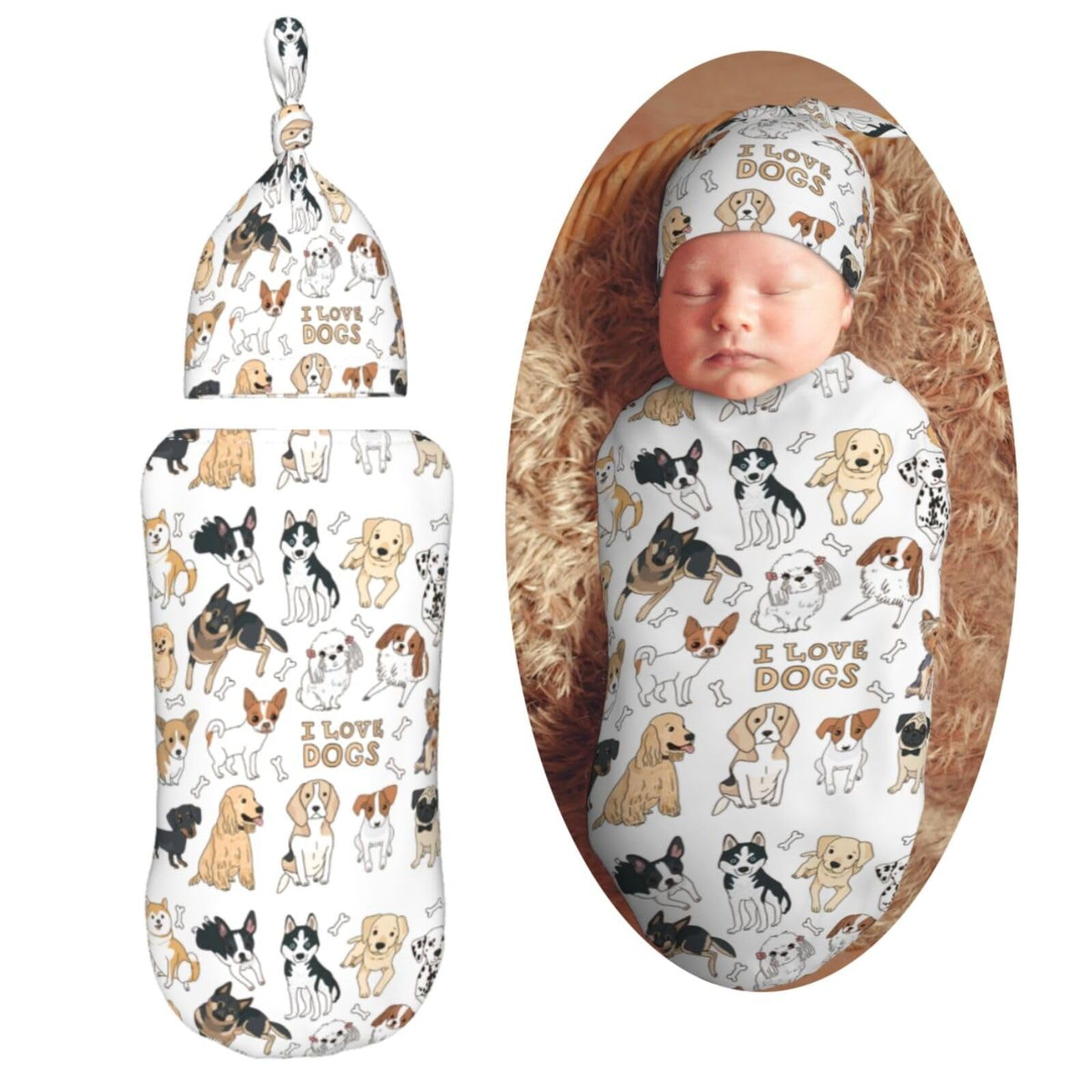 Cute Puppy Dog Newborn Swaddle Blankets Hat Sets Soft Baby Receiving ...
