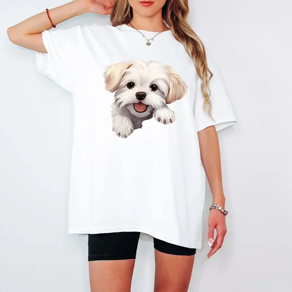 Cute Puppy Dogs Animals Womens Tee Illustrated Dog Happy Pet Graphic ...