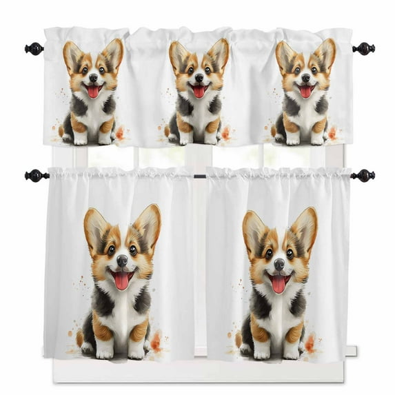 Cute Puppy Kitchen Curtains Valances and Tiers Country Cartoon Style ...