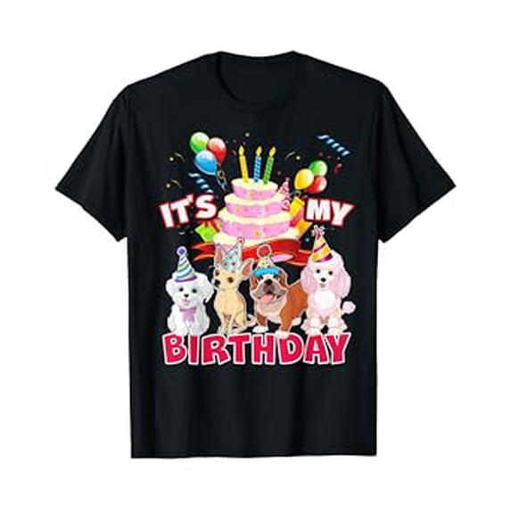Cute Puppy Lover It's My Birthday Party Dogs & Cake T-Shirt Celebration ...