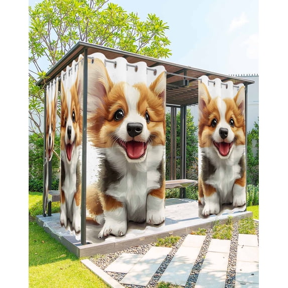 Cute Puppy Outdoor Curtains for Patio, Watercolor Cartoon Dog Animal ...