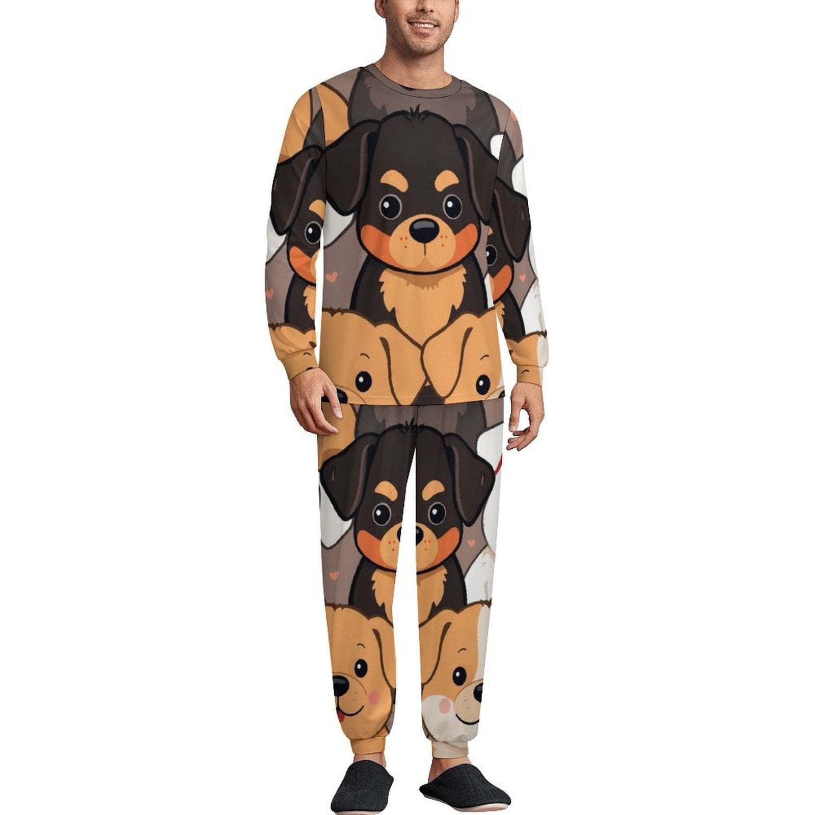 Cute Puppy Pattern Design Pajamas Mens Warm Sleepwear Autumn Long ...