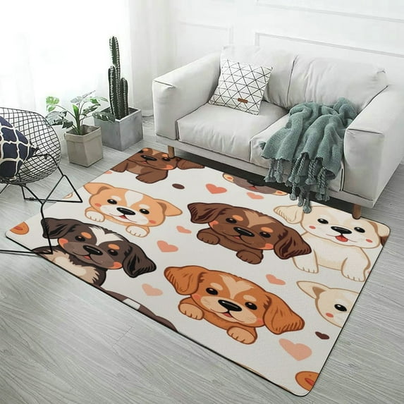 Cute Puppy Pattern Hearts(2) Carpet Rug for Living Room Bedroom Rug Non ...