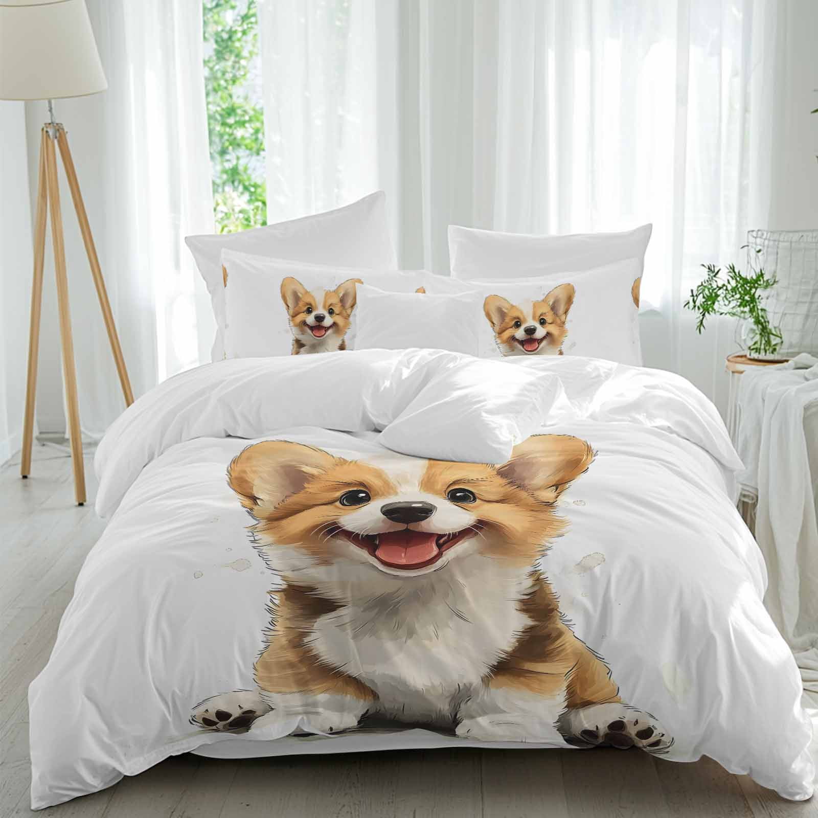 Cute Puppy Queen Duvet Cover Set, Country Brown Cartoon Style Dog 4 ...