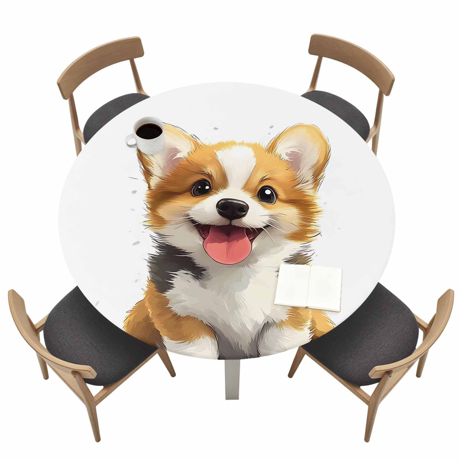 Cute Puppy Round Fitted Tablecloth with Elastic Edge Country Brown ...