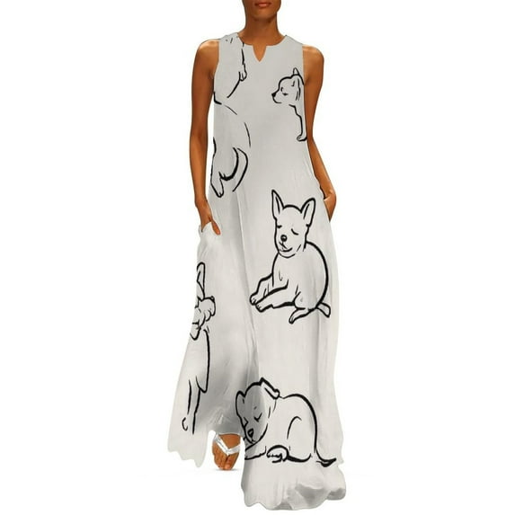 Cute Puppy Sketches Pattern Long Dress dress women summer dress for ...