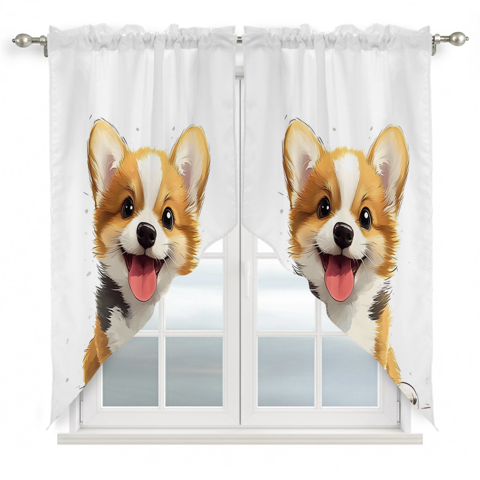 Cute Puppy Swag Curtain Valance for Window 2 Panels Country Brown ...