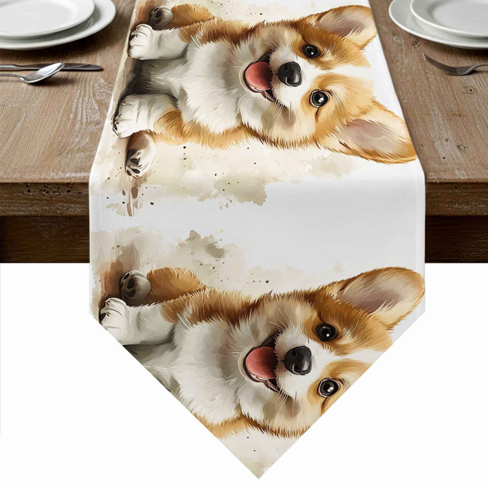 Cute Puppy Table Runner Linen Burlap Table Runner 72 Inches Long Simple ...