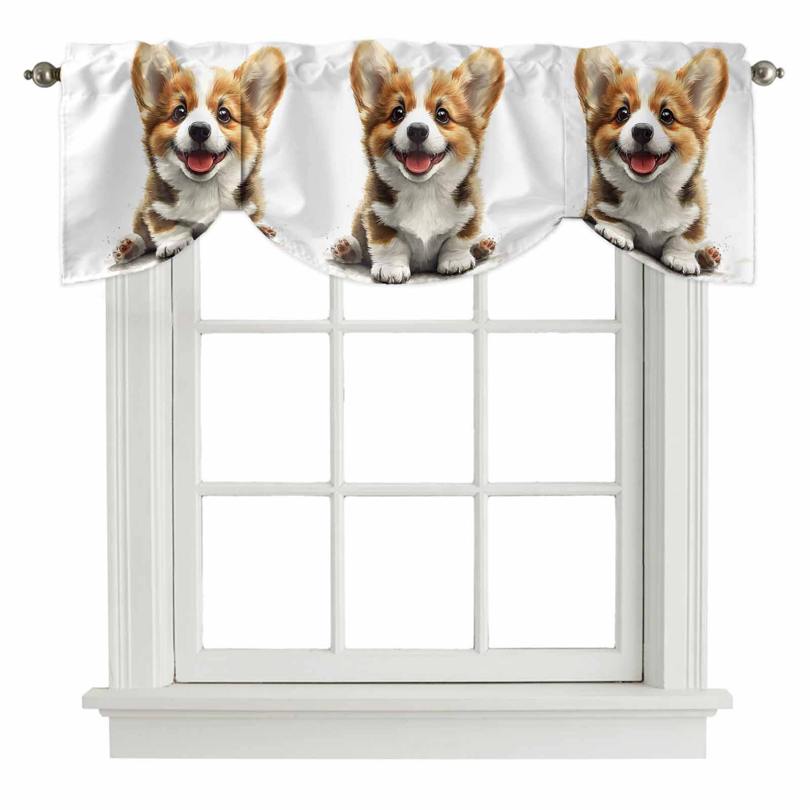 Cute Puppy Tie Up Valance for Windows, Funny Cartoon Watercolor Brown ...