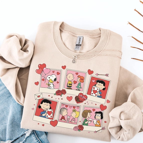 Cute Puppy Valentine And Friends Shirt, Pink Heart Snoopy Sweatshirt ...