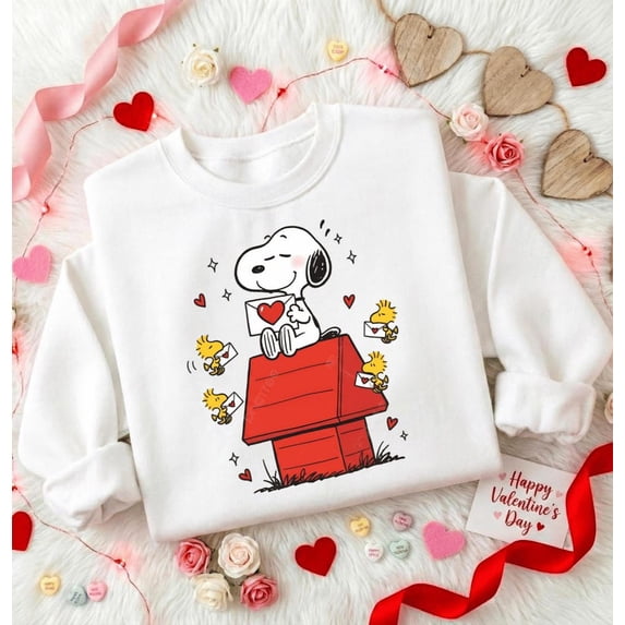 Cute Puppy Valentine Sweatshirt, Love Letter Cartoon Graphic Shirt ...