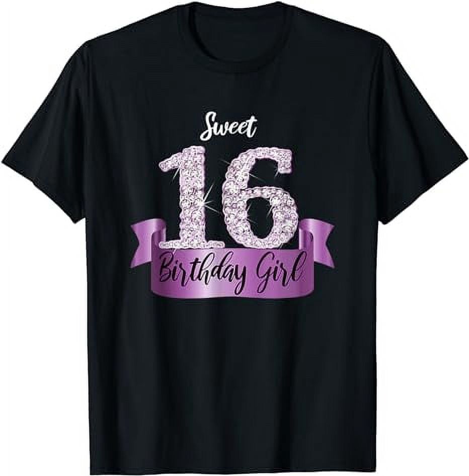 Cute Purple Black "Sweet 16" Style I 16th Birthday Idea T-Shirt ...