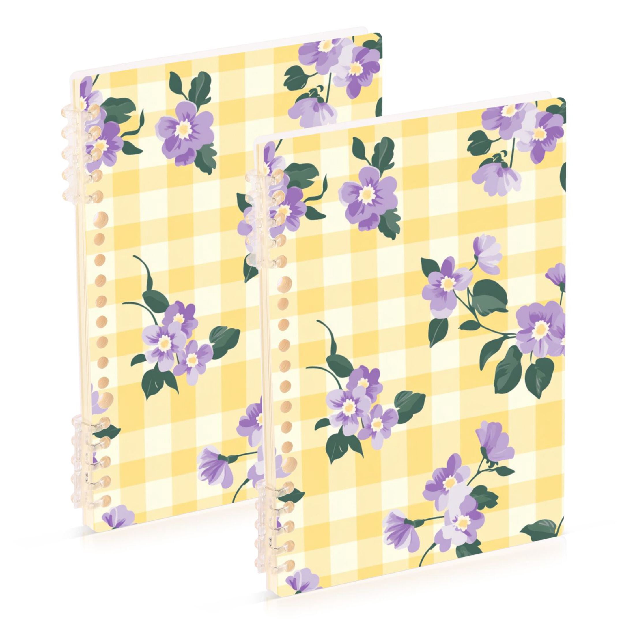 Cute Purple Flowers Leaves Yellow Plaids Notebook Detachable Coil ...