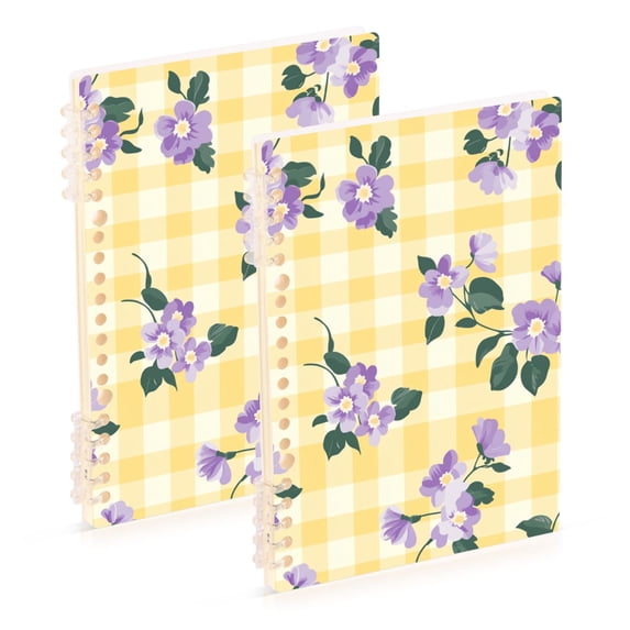 Cute Purple Flowers Leaves Yellow Plaids Notebook Detachable Coil ...