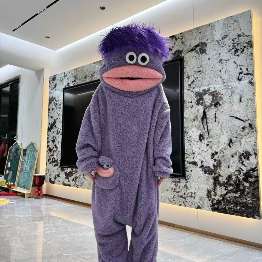 Cute Purple Monster Onesie Pajamas, Funny Cartoon Plush One‑Piece ...