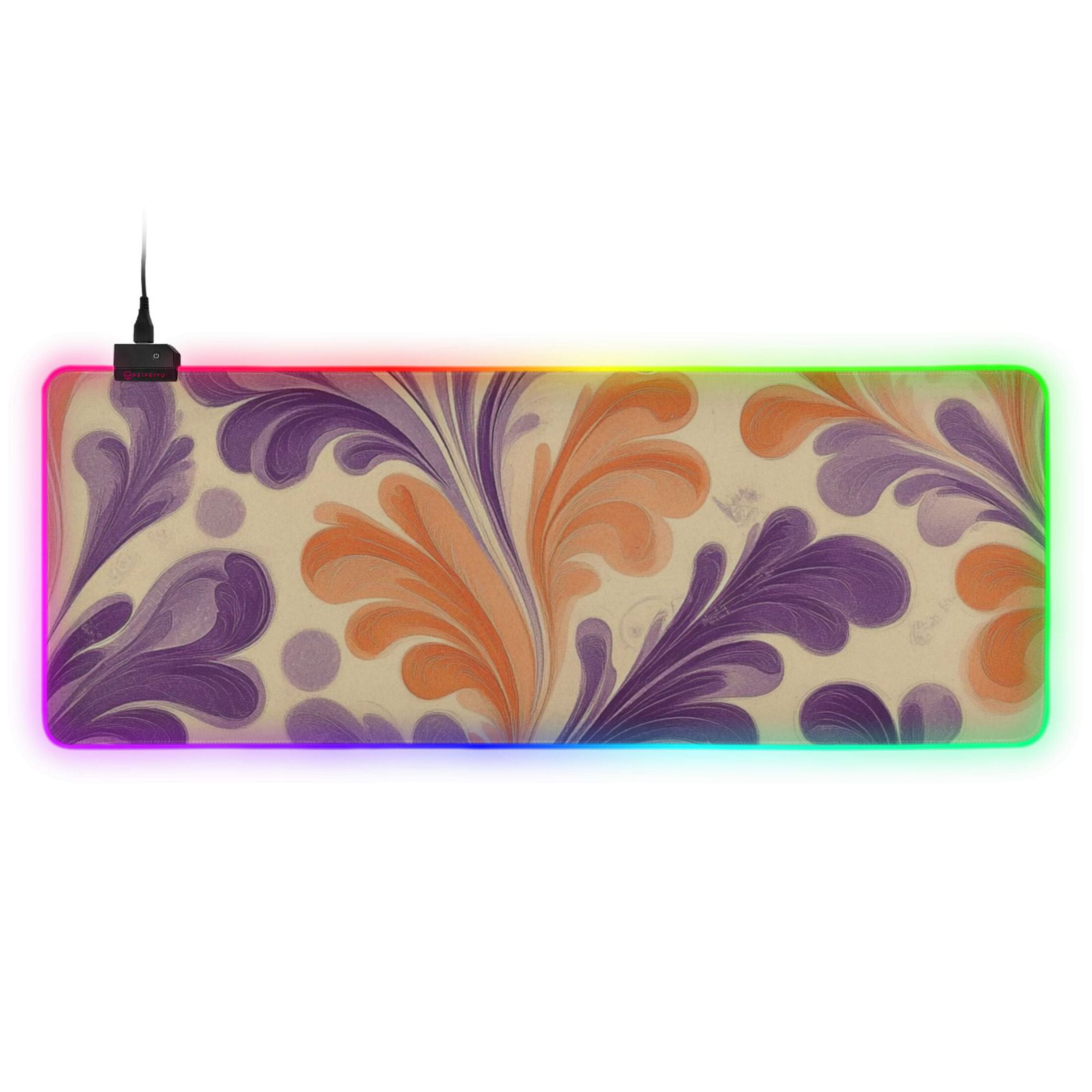 Cute Purple Orange Art RGB Gaming Mouse Pad Large Keyboard Mat Rubber ...