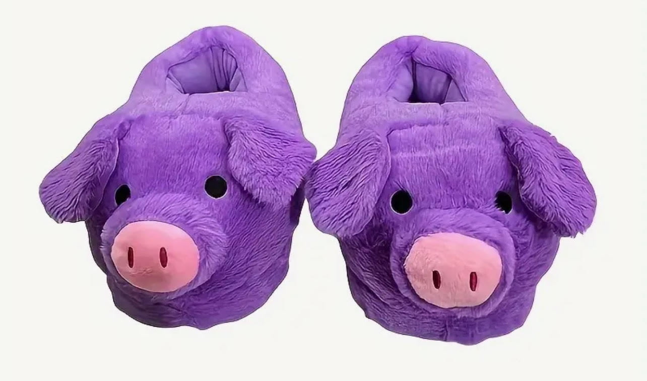 Cute Purple Pig Slippers Cartoon Slippers Animal Slippers Warm Slippers ...