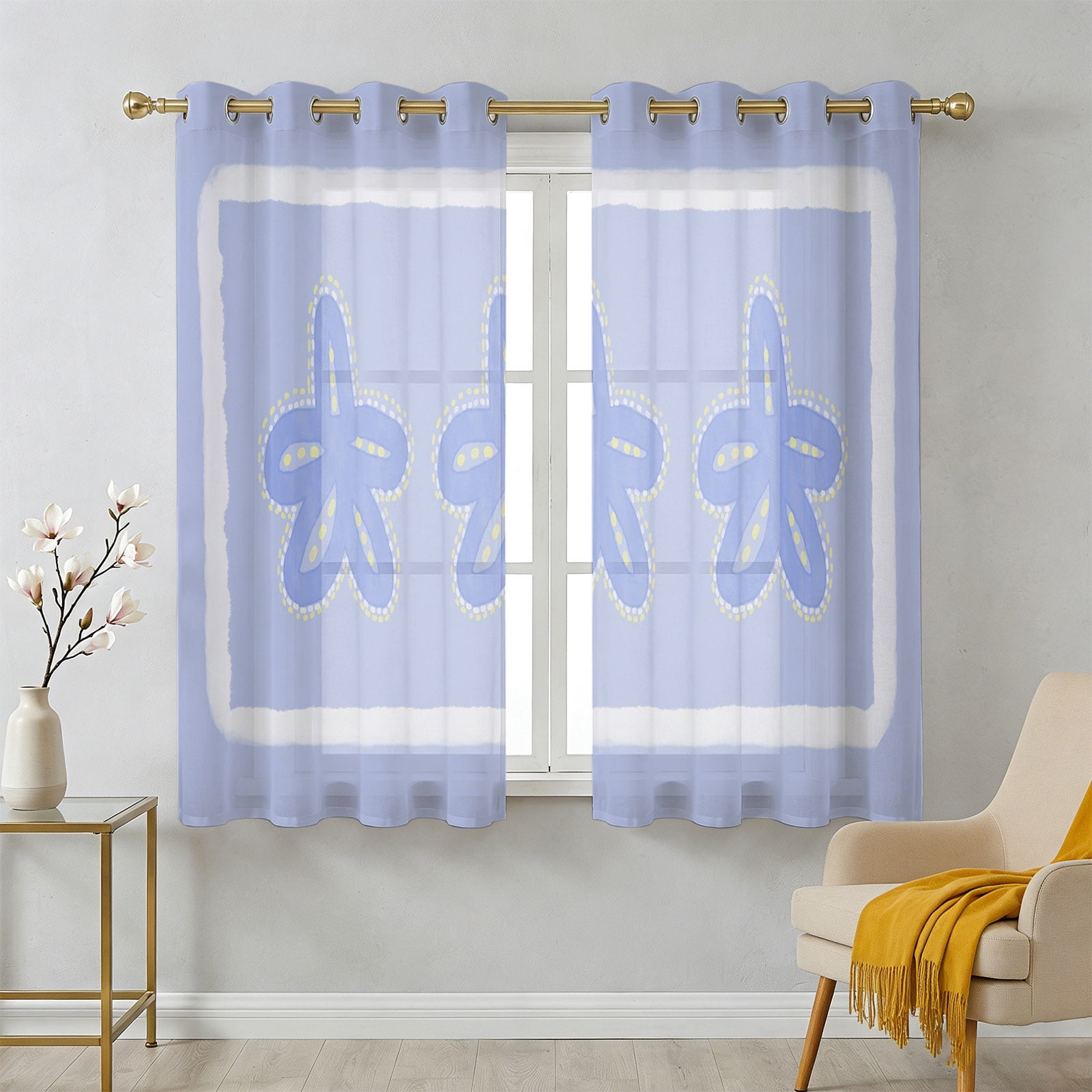 Cute Purple Starfish Sheer Curtains 45 Inch Long 2 Panels, Modern ...