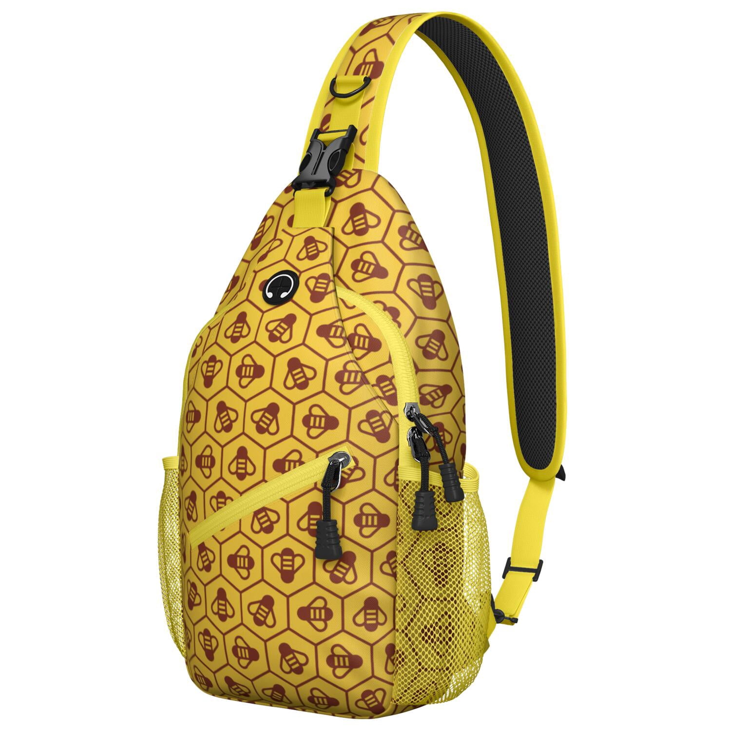 Cute Queen Bee Sling Backpack, Honeycomb Pattern Crossbody Bag with ...