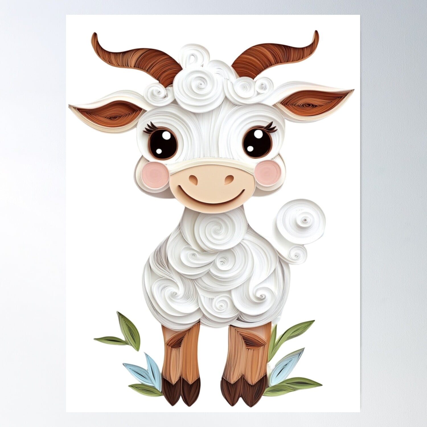 Cute Quilled Paper Goat Poster Wall Art, Modern Wall Decor, 8x12 ...
