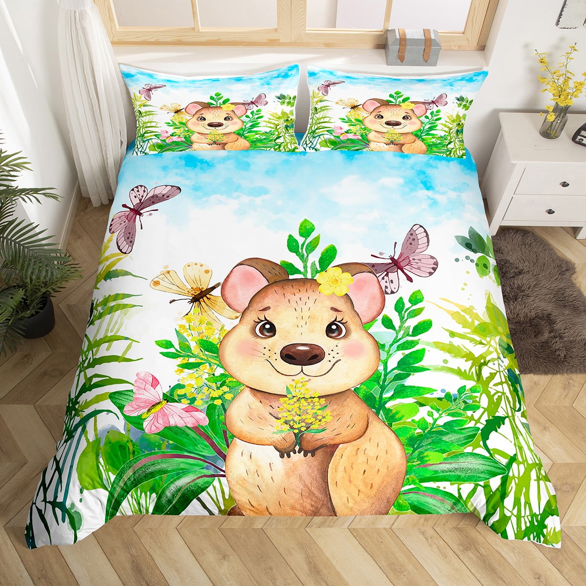 Cute Quokka Comforter Cover Purple Pink Butterfly Bed Set, Yellow ...