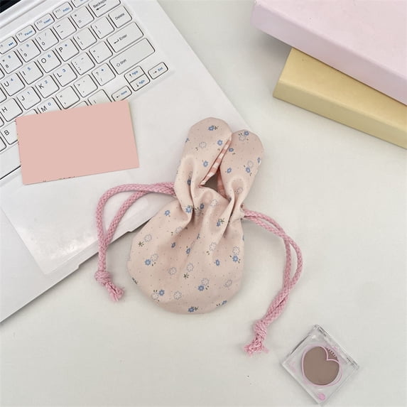 Cute R-abbit Ear Floral Drawstring Storage Bag Outdoor Portable Small ...