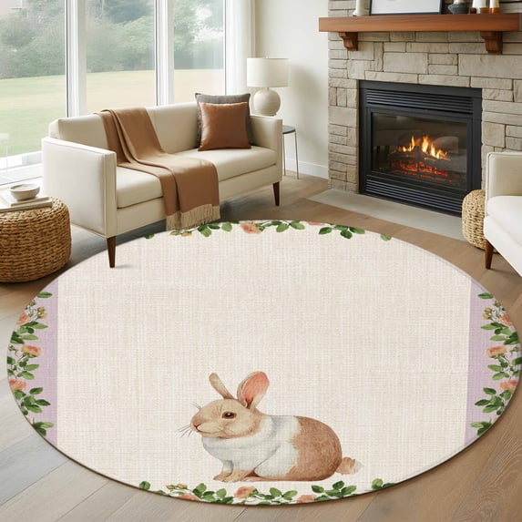 Cute Rabbit 6' Round Rug for Living Room Under Coffee Table, Spring ...