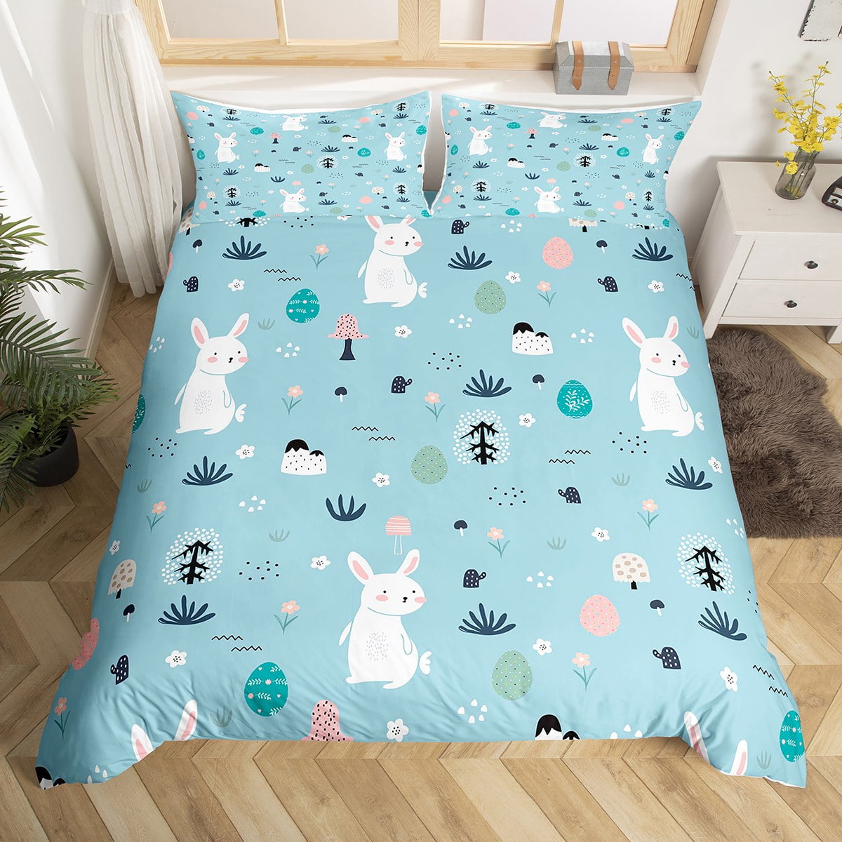 Cute Rabbit Bedding Set for Baby Cartoon Animal Comforter Cover King ...